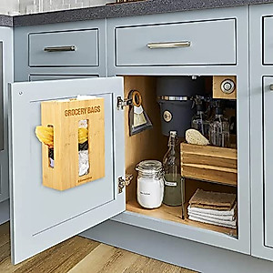 Libreshine Extra Large Grocery Bag Organizer Under Sink, Plastic Bag Holders for Grocery Bags Cabinet, Bamboo Grocery Bag Holder Wall Mount