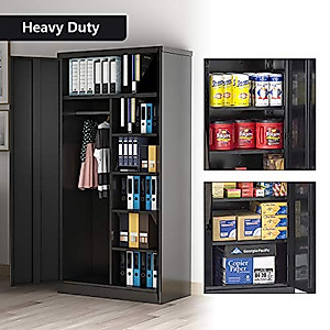 SUXXAN Metal Wardrobe Storage Cabinet, Industrial Steel Storage Cabinet with Adjustable Shelves and Hanging Rod, Modern Style for Home Office, Assembly Required