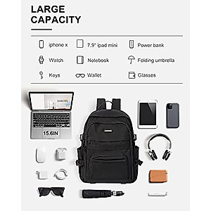 School Backpack for Teens Girls Boys,Middle High School Bookbag Casual Travel Daypack,Waterproof College Rucksack with laptop compartment Small Lightweight Business for Hiking for Women Men Black