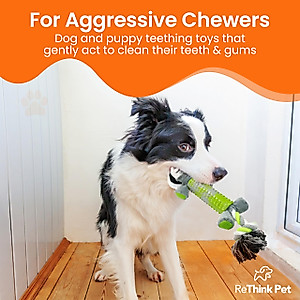 ReThink Pet PlayPal 3-in-1 Squeaky Dog Toy, Tug & Chew Plush Dog Chew Toys, High Tensile Strength Recyclable Puppy Teething Toys, Long-Lasting and Durable Dog Toys