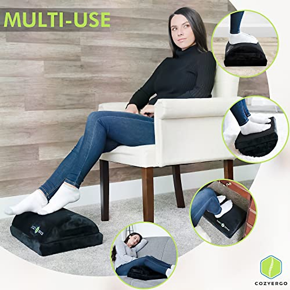 CozyErgo Adjustable Foot Rest for Under Desk at Work - Ergonomic Under Desk Foot Rest Helps with Knee & Back Pain - Under Desk Footrest Supports Swollen Ankles - Desk Foot Stool Posture Corrector