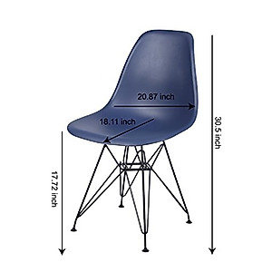 GIA Contemporary Armless Dining Chair with Black Metal Legs, Set of 4, Blue