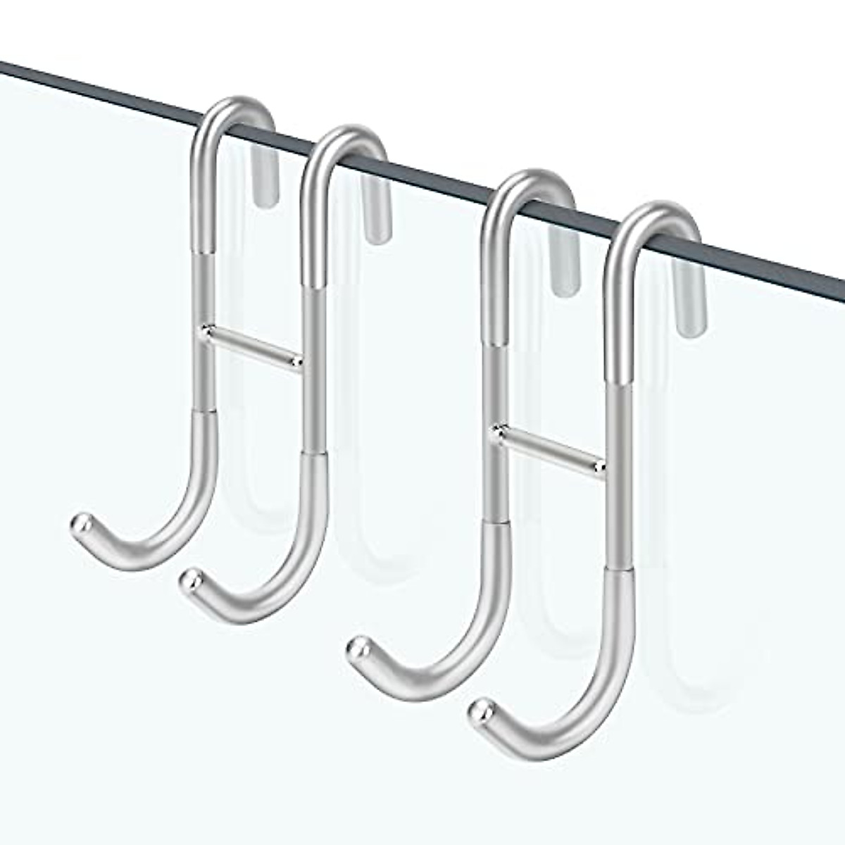 Brynnl 2 Pack Shower Door Hooks, Towel Hooks for Bathroom Frameless Glass Shower Door, Shower Squeegee Hooks, Silver