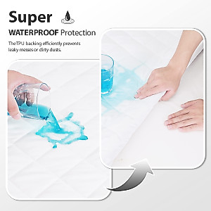 King Size Quilted Fitted Mattress Pad, Waterproof Breathable Soft Mattress Protector, Deep Pocket Fitted Style Bed Cover, Vinyl-Free