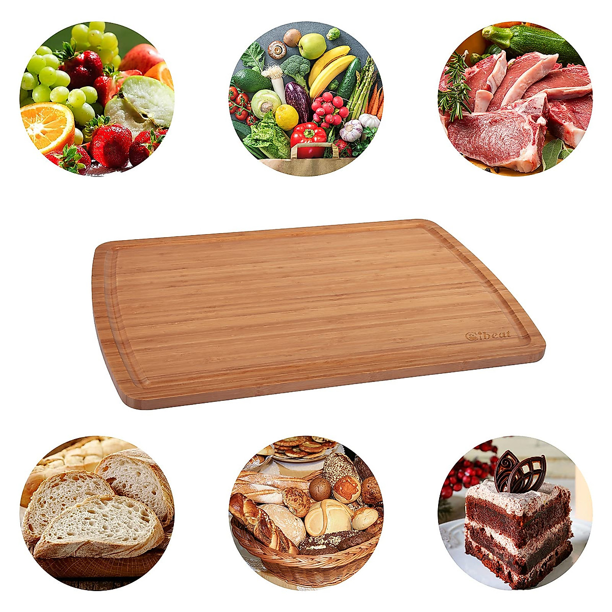 Bamboo Cutting Board, 30 x 20 Inch Kitchen Chopping Board for Meat, Vegetables, Fruits, Bread, Cheese with Juice Groove