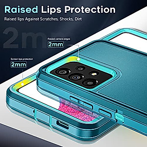LeYi Samsung A53 5G Case: 3-in-1 Full Body Protection, Teal Blue with [2 Pack] Tempered Glass Screen Protectors