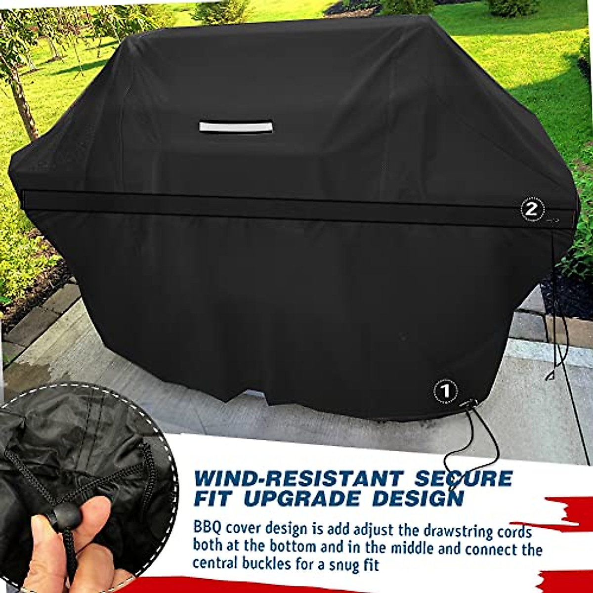 Grill Cover, BBQ Cover 58 inch, Waterproof BBQ Grill Cover,UV Resistant Barbecue Gas Grill Cover,Durable, Rip Resistant, Barbecue Grill Covers for Grills of Weber Char-Broil,Brinkmann (Black)