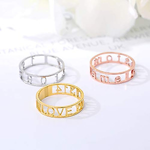 LONAGO Personalized Name Ring Engraved Name Initial Letters Band Ring Customized Name Band Ring for Women