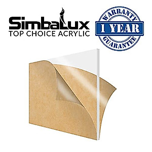 SimbaLux Acrylic Sheet Clear Cast Plexiglass 12” x 12” Square Panel 1/2” Thick (13mm) Transparent Plastic Plexi Glass Board with Protective Paper for Signs, DIY Display Projects, Craft, Easy to Cut