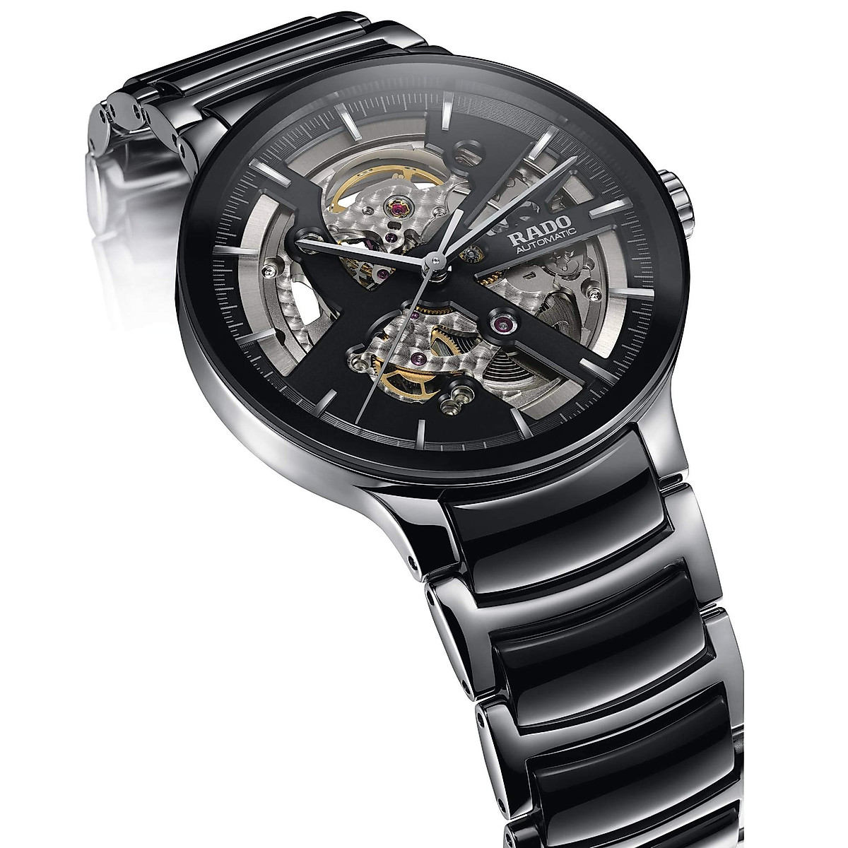 Rado Men's Centrix Open Heart Swiss Automatic Watch, Black/Stainless (R30178152)