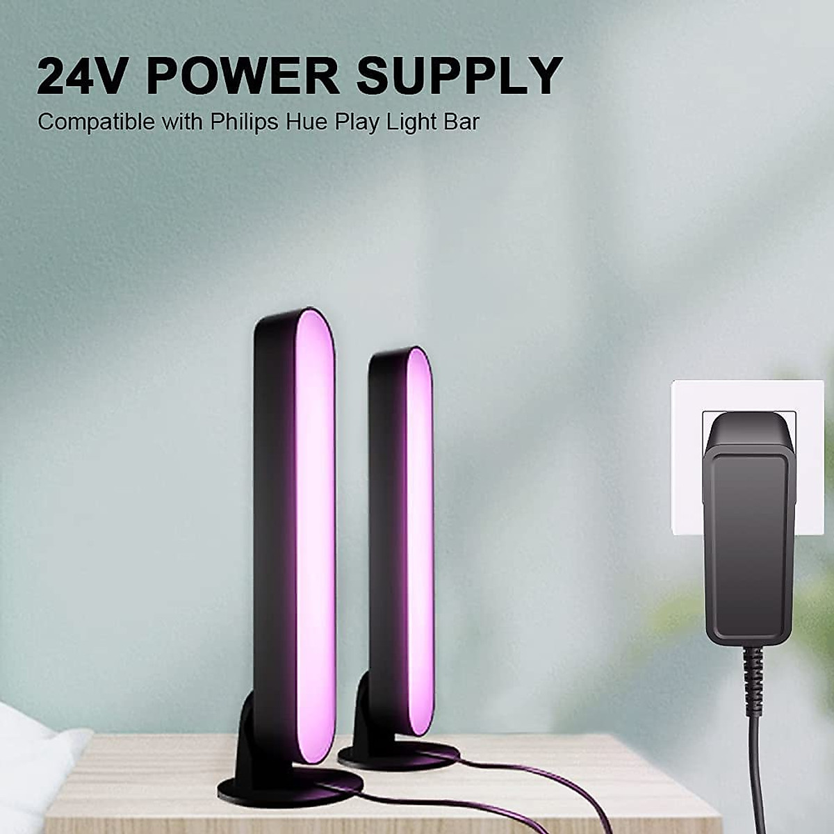 for Philips Hue Power Supply, TAIFU 24V Power Adapter for Philips Hue Play Light Bar 440400980001 440400982931 S020XM2400083 78201 30 U7 78202 7820230U7 7820330U7 7820331U7 7820430U7 LED Power Cord