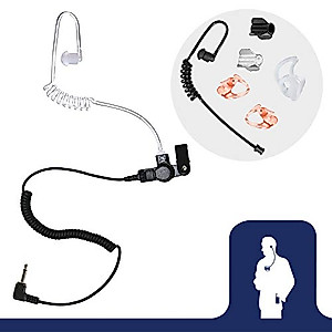 Radio Earpiece, 3.5mm Listen Only Coiled Acoustic Tube Earpiece by Earphone Connection, Fox EP1089SC, Compatible with Shoulder Speaker Microphones, Law Enforcement Police Patrol Privacy Surveillance