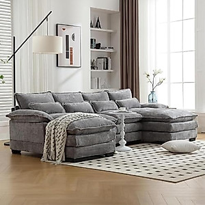 CDBBIB U-Shaped Couches for Living Room,Modern Large Sofa in Chenille Fabric,Modular Combination with Side Recliner 6 Seater Sofa,Furniture Sets in Living Room, Apartment, Bedroom. (Chenille Grey)