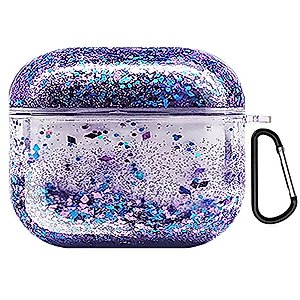 JIATAY Airpods 3 Case Cover, Cute Liquid Quicksand Hard Shell Protective Case with Keychain for Airpods 3rd Generation Case (Airpods 3, Purple)