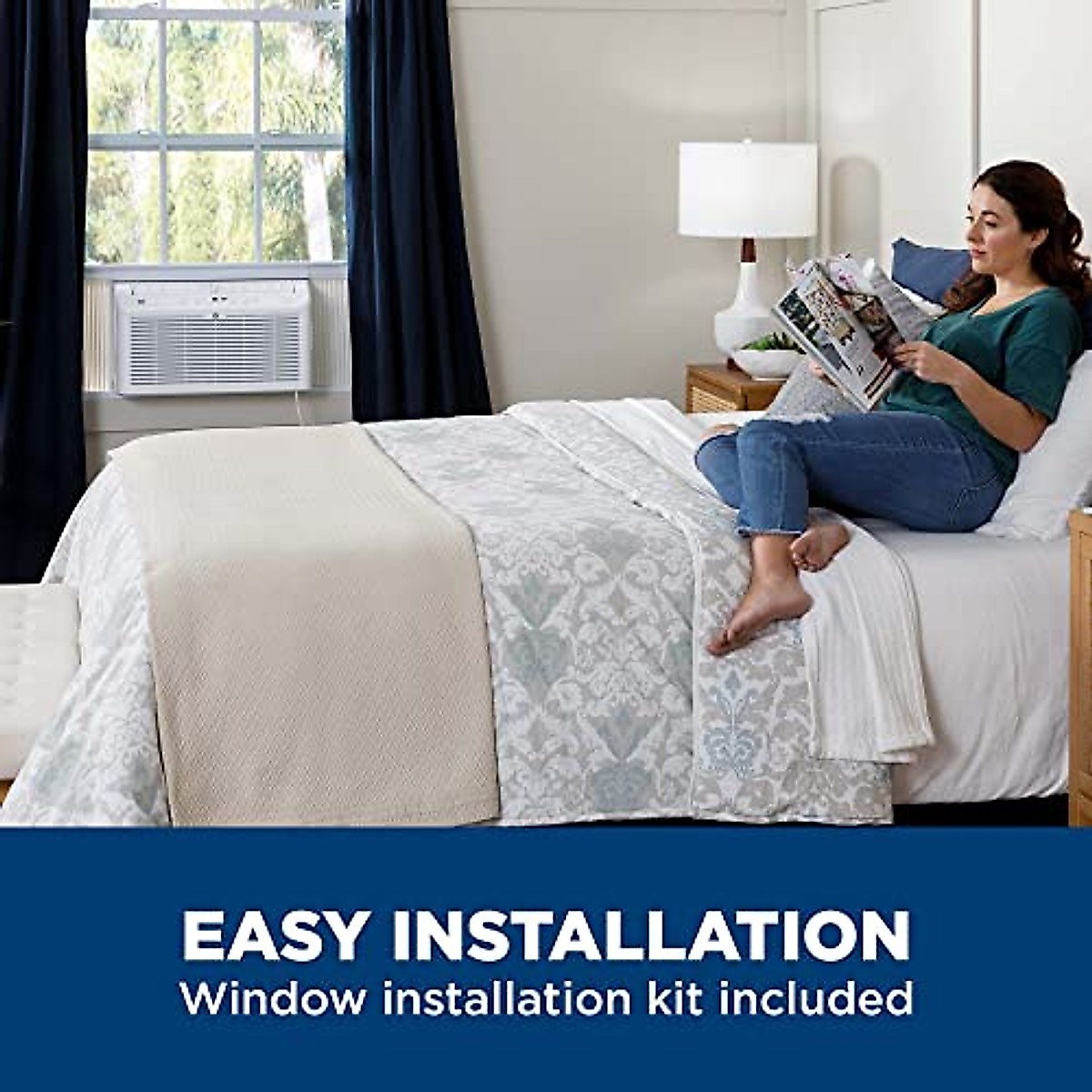 GE Window Air Conditioner 8000 BTU, Wi-Fi Enabled, Black, Energy-Efficient Cooling for Medium Rooms, 8K BTU Window AC Unit with Easy Install Kit, Control Using Remote or Smartphone App,White