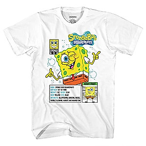Mens Spongebob Squarepants Classic Shirt - Spongebob, Patrick & Krusty Krab T-Shirt (White Stat Sheet, Medium)