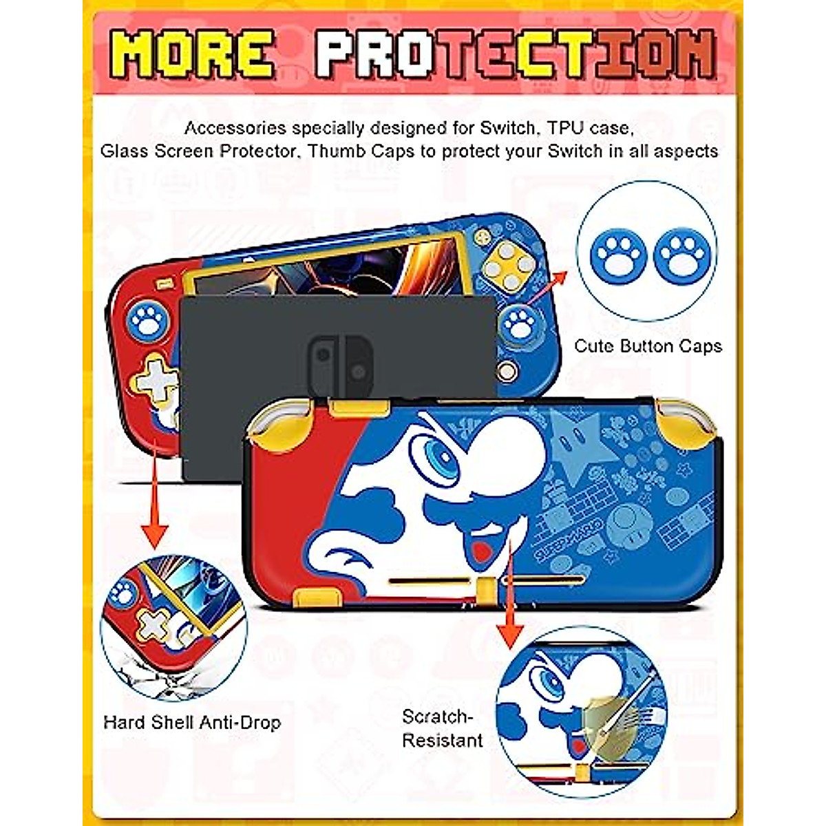 Xinocy for Nintendo Switch Lite 7 in 1 Storage Accessories Kit with Travel Carrying Case+Switch Lite Protective Cover+Game Case Holder+Strap+Sticker+2 Thumb Caps Cute Shell for Boys Kids Girls -Blue