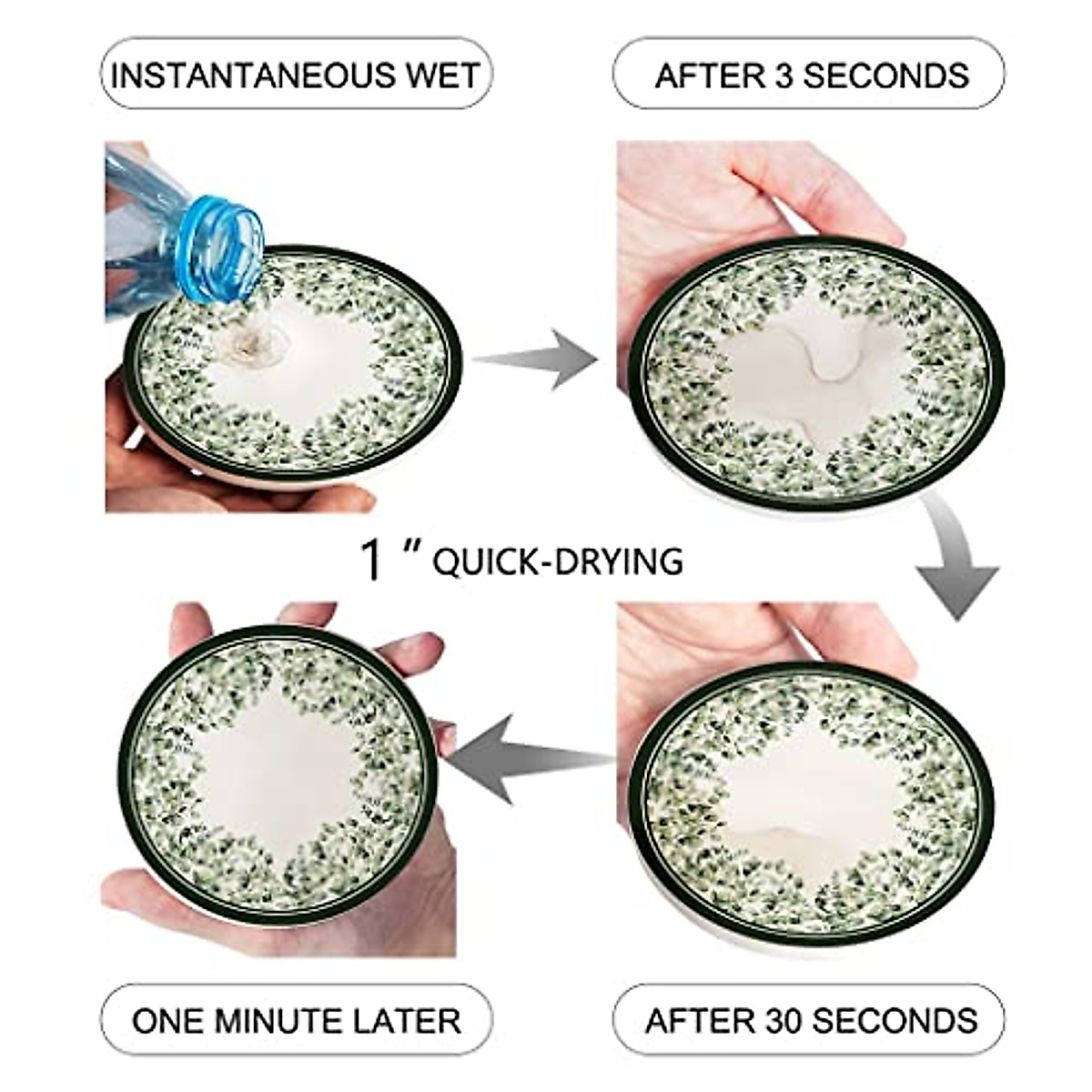 QUANJJ Eucalyptus Leaves Coasters Ceramic Set Round Absorbent Drink Coaster Coffee Tea Cup Placemats Table Mat (Color : D, Size : 8pcs)