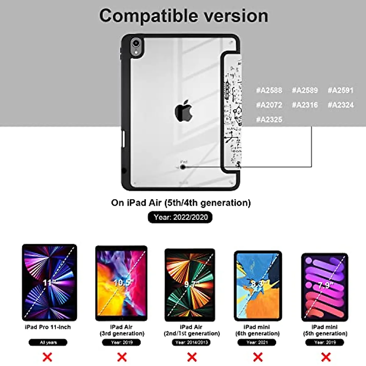 Batianda Case for iPad Air 11 inch 2024 M2/ iPad Air 5th/4th 2020 10.9 inch [Built-in Pencil Holder] Shockproof Cover with Clear Transparent Back Shell TPU Bumper Auto Sleep/Wake, Brain