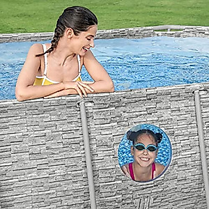 Bestway 56715E Power Steel Swim Vista 14' x 8'2" x 39.5" Outdoor Oval Above Ground Swimming Pool Set with 530 GPH Filter Pump, Cover, & Ladder