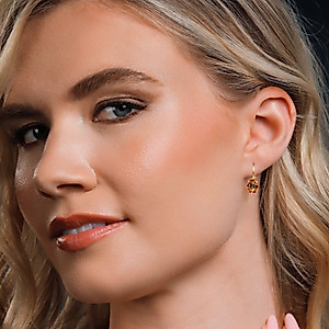 Gem Stone King 18K Gold Plated Silver Gemstone Birthstone Leverback Dangle Earrings | Oval 8X6MM | Gold Earrings for Women