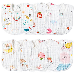 2ooya 8Pcs Muslin Baby Bibs Adjustable Baby Bandana Drool Bibs 6 Absorbent Cotton Layers Infant Bib Drooling Feeding Eating Teething Bibs Keepsake Gift for Newborn Babies