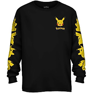 Pokemon Pikachu Long Sleeve Big Boys Graphic T Shirt, 8, Black