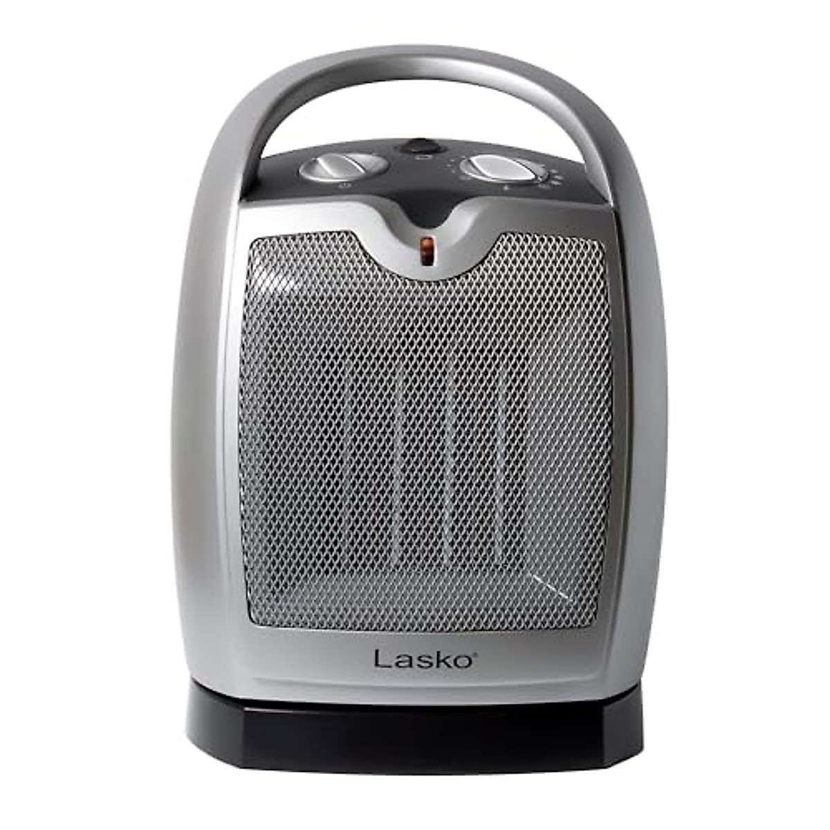 Lasko Oscillating Ceramic Tabletop Space Heater for Home with Adjustable Thermostat, Carrying Handle, 2 Speeds and Fan Only Mode, 11.6 Inches, Silver, 5409