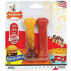 Nylabone Power Chew Flavor Frenzy Durable Dog Chew Toys Twin Pack Bacon Cheeseburger & Apple Pie Small/Regular (2 Count)