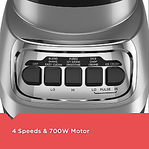 BLACK+DECKER PowerCrush Multi-Function Blender with 6-Cup Glass Jar, 4 Speed Settings, Silver