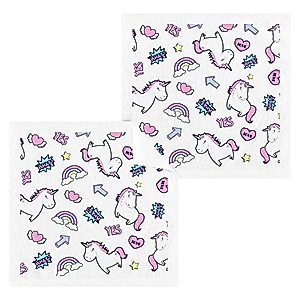 Kigai 100% Cotton Wash Cloths Set of 4 Packs - Interesting Unicorns Extra Absorbent Kitchen Dish Cloths - 12 x 12 Inches Reusable Soft Feel Towels for Face