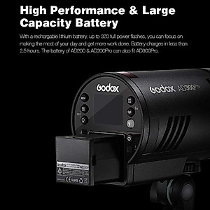 GODOX AD300 Pro Godox AD300Pro Godox Flash for Canon Sony Nikon Fuji Olympus Panasonic Camera,TTL 2.4G HSS 1 / 8000s Outdoor Strobe with 2600mAh Lithium Battery,320 Full Power Flashes