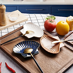 NUTRIUPS Spoon Rest for Stove Top, 5.9 Inches Thread Ceramic Spoon Holder, Spoon Rest for Kitchen Counter (BROWN-A)