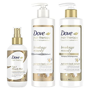 Dove Hair Therapy Shampoo, Conditioner and 7-in-1 Hairspray for Damaged Hair Breakage Remedy with Nutrient-Lock Serum