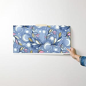Peel & Stick Wallpaper Swatch - Whimsical Night Pastel Blue Pink Moon Star Sky Custom Removable Wallpaper by Spoonflower