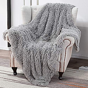 Softlife Home Decorative Fluffy Faux Fur Throw Blanket 50" x 60", Reversible Fuzzy Warm Sherpa Blankets for Couch Sofa Bed Throw Size (Grey)
