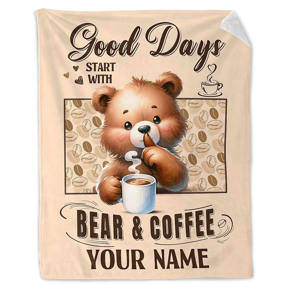 Customized Bear Blanket for Teens - Soft Warm Coffee Throw Blanket with Name - 50" x 60" Inches Blankets for Couch - Funny Throws Gift