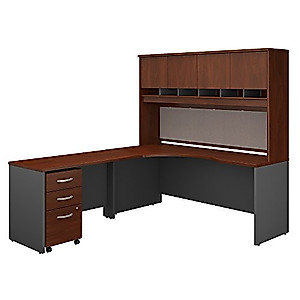 Bush Business Furniture Series C 72W Left Handed Corner Desk with Hutch and Mobile File Cabinet in Hansen Cherry