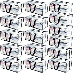 CHUMIA 16 Pieces Heavy Duty Extra Large Clear Storage Bags Backpack Straps Strong Handles Bags Reusable Clear Bags Space Saving Packing Bags for Moving, College Dorm, Traveling, Christmas Decorations