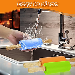 Faxco 4 Pack Mini Rolling Pin for Kids, 9 Inch Wooden Handle Rolling Pin Non-Stick Silicone Rolling Pins for Children Cake Baking