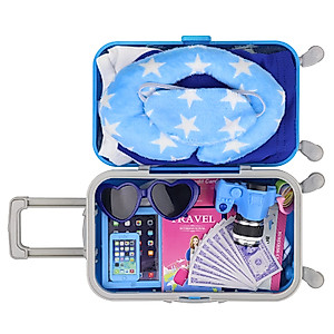 Ecore Fun 24 Pcs 18 Inch Boy Doll Clothes and Accessories Suitcase Play Set Included Travel Carrier Clothes Camera Phone Travel Pillow Passport Tickets Cashes Credit Card Map