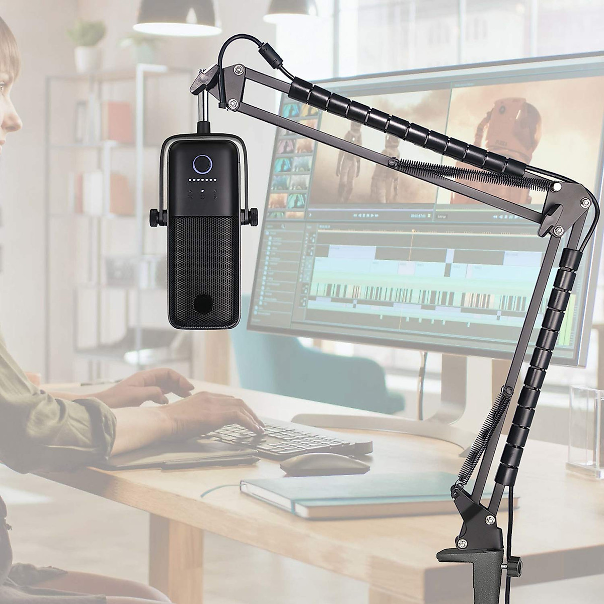 Mic Boom Arm Compatible with Elgato Wave:3 Microphone, Professional Adjustable Scissor Microphone Stand Wave3 by YOUSHARES