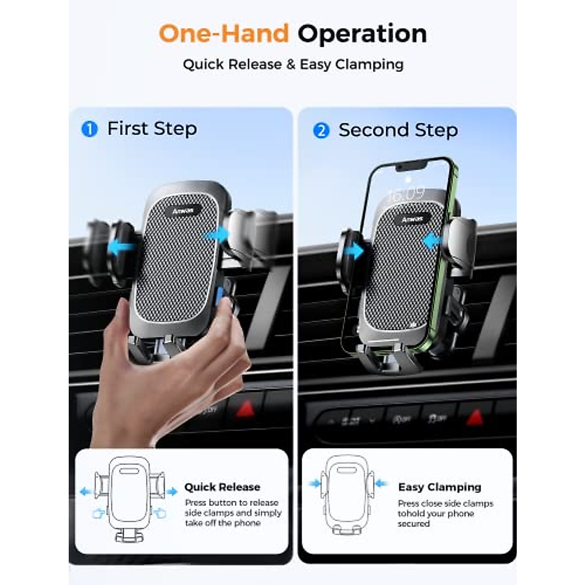 Anwas Car Phone Holder Mount [Big Phone & Thick Case Friendly ] Universal Air Vent Car Mount, Hands Free Cell Phone Holder for Car Compatible with All iPhones & Android Smartphones