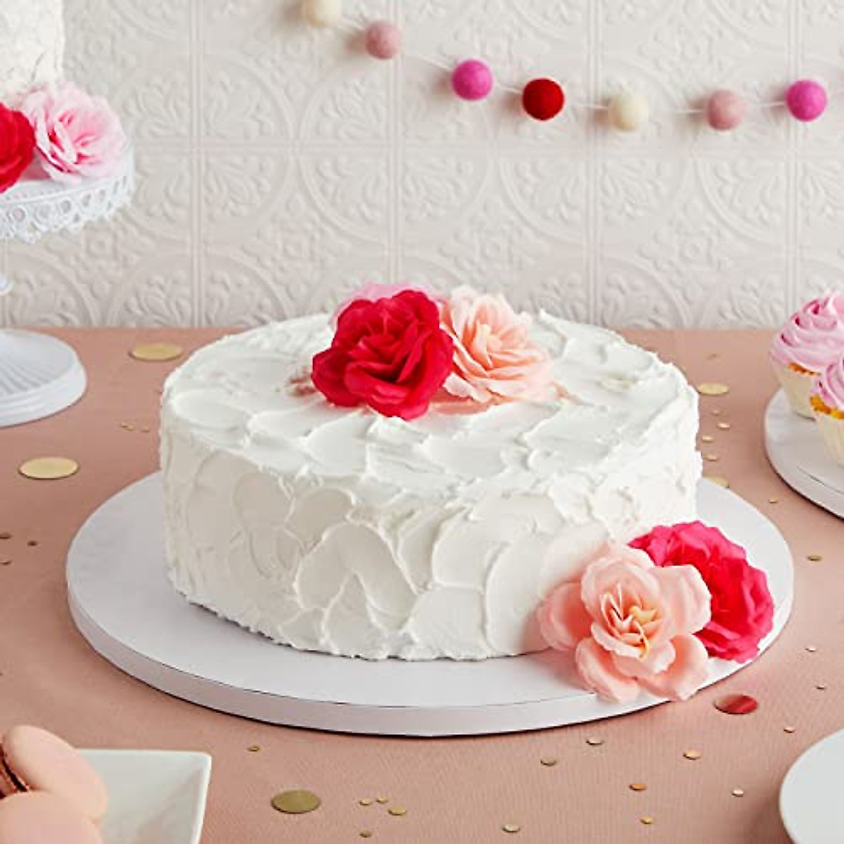 14 Inch White Cake Drum Set for Baking Supplies, Round Cake Boards for Desserts (3 Pack)