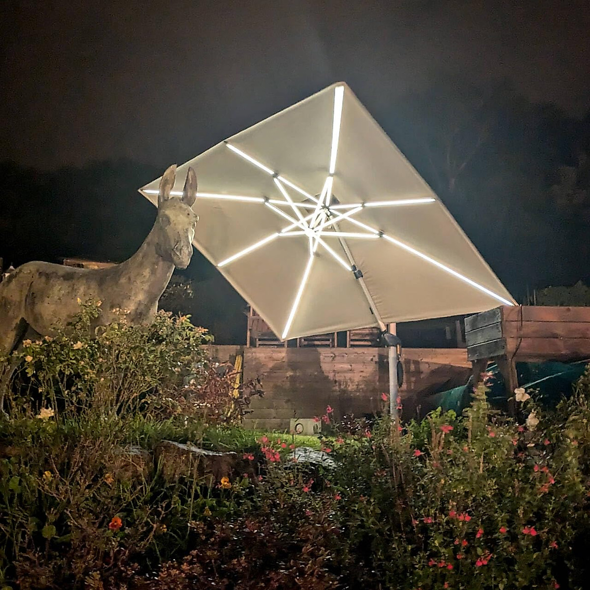 PURPLE LEAF 9' X 12' Double Top Deluxe Solar Powered LED Rectangle Patio Umbrella Offset Hanging Umbrella Outdoor Market Umbrella Garden Umbrella, Beige