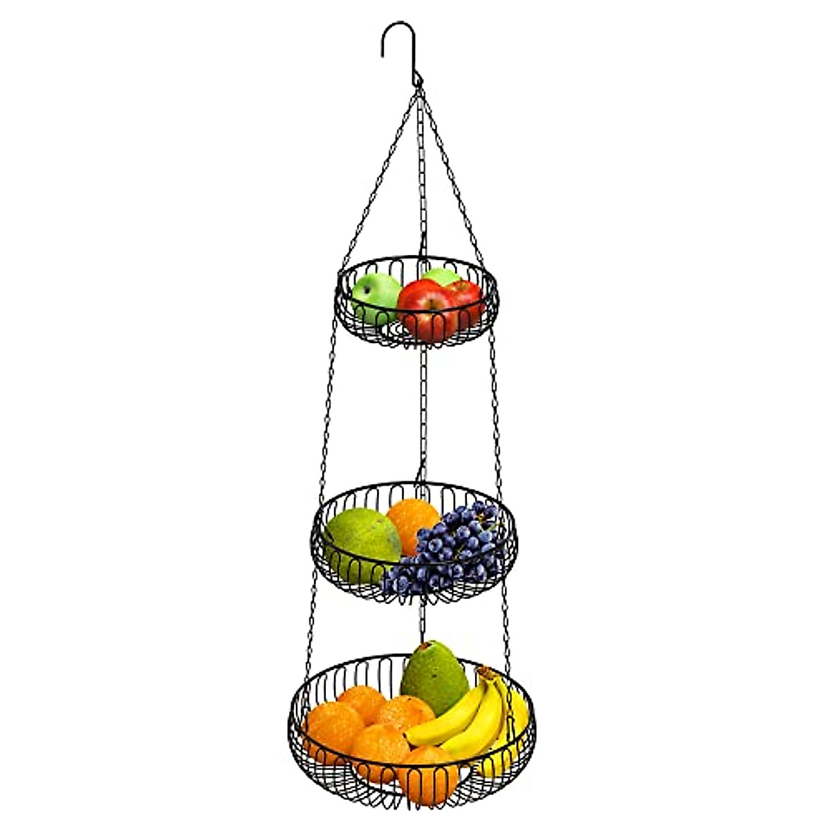 SimpleHouseware Hanging Fruit Basket, Classic Oblate, Black