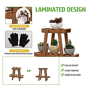 TESOURO 2 Tires Plant Stand, Indoor Outdoor 12 Potted Tall Large Wood Plant Shelf, Flower Holder Ladder Plant Rack Multiple Planter Display for Living Room Corner Balcony Office Lawn Patio Garden (2