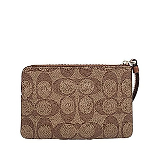 Coach Corner Zip Signature PVC Wristlet, 58035, KHAKI/SADDLE