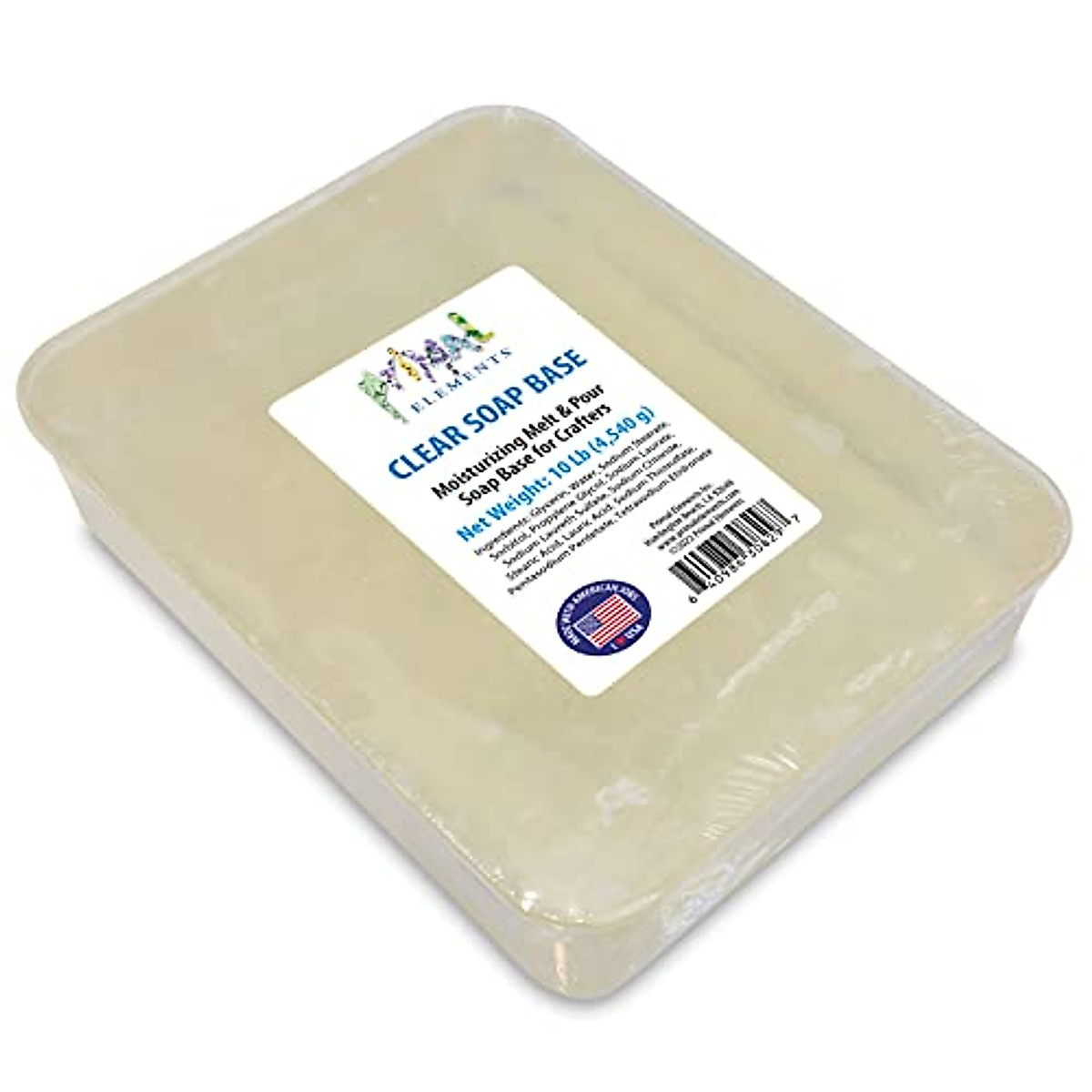 Primal Elements Clear Soap Base - Moisturizing Melt and Pour Glycerin Soap Base for Crafting and Soap Making, Vegan, Cruelty Free, Easy to Cut, Unscented - 10 Pound