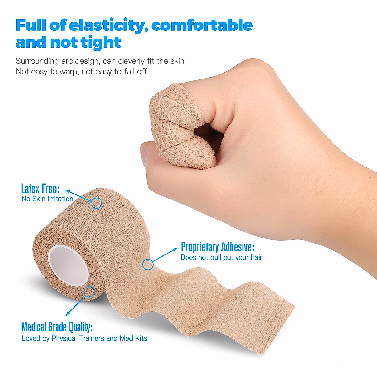 Bandage Wrap 8 Pack 1”x 5 Yards Self Adhesive Bandage Wrap Breathable Cohesive Bandage Wrap Rolls Athletic Elastic Self Adherent Wrap for Sports Injury,Wrist, Knee, Ankle Sprains and Swelling(Beige)